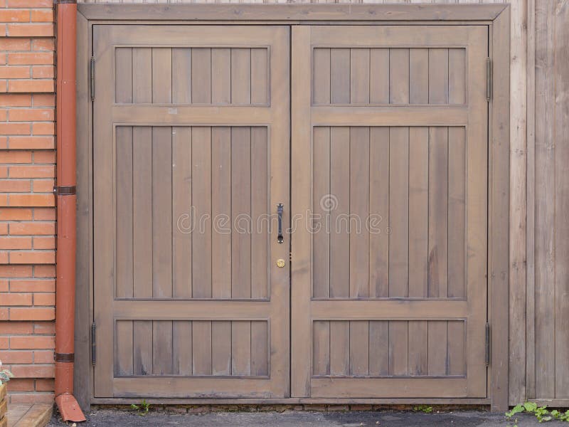 Wooden Brown Gate in the Street Stock Image - Image of hinges, brown ...
