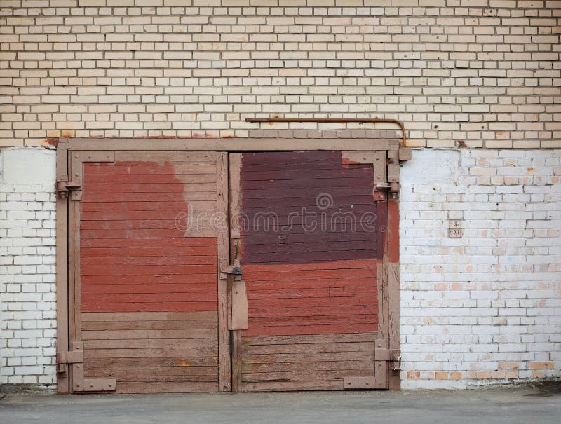 Wooden Brown Gate in a White Brick Wall Stock Image - Image of entrance ...
