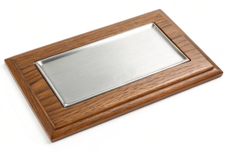 Wooden Brown Plaque with Silver Plate Isolated on White Stock ...