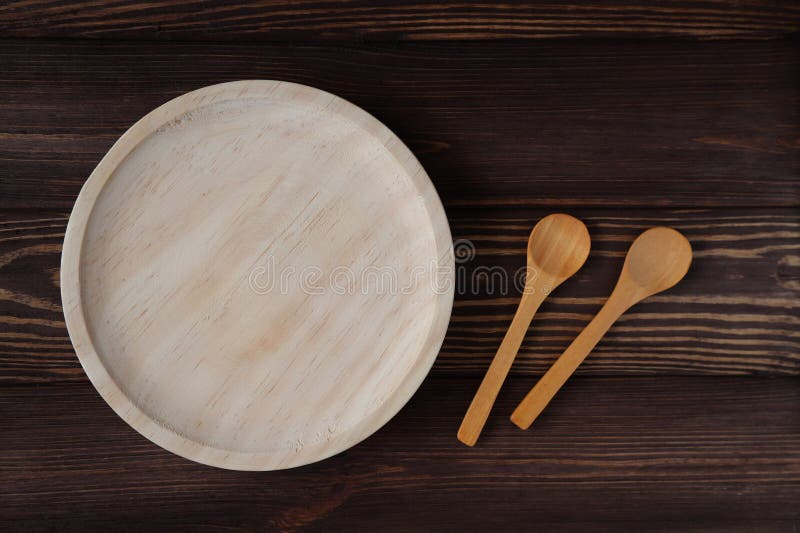 Wooden Brown Plate Mockup,wood Dish Template on Table Stock Photo ...