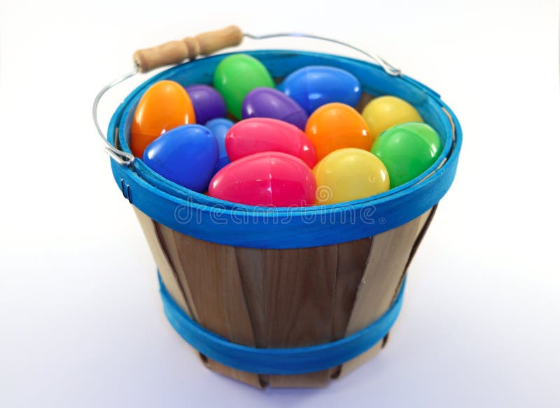 Wooden Bucket with Assorted Colored Easter Eggs Stock Photo - Image of ...
