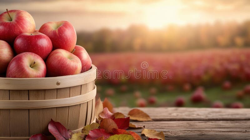 A Wooden Bucket Filled with Red Apples on a Table, AI Stock Photo ...