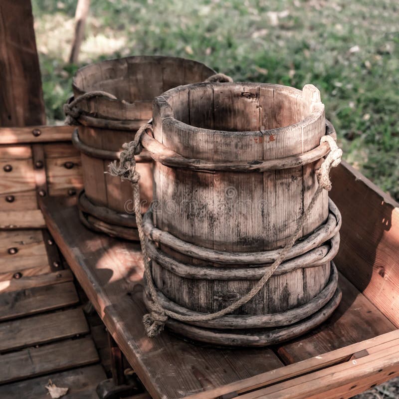 Wooden Bucket Old, Traditional Container for a Well Rustic Design Stock ...