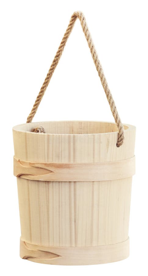 Wooden Bucket with Rope Handle, Isolated Stock Image - Image of bucket ...