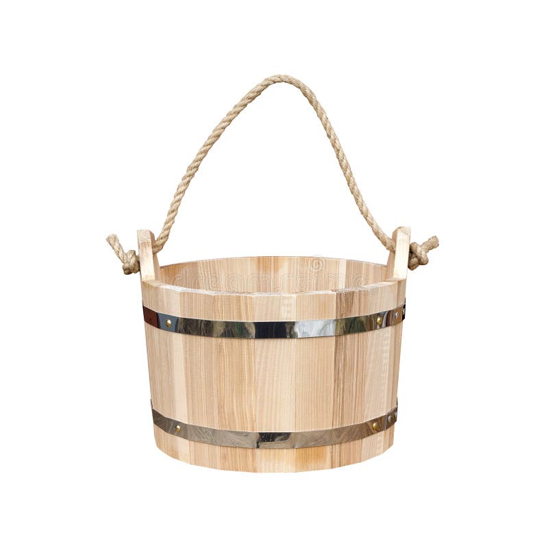 Wooden Bucket with Rope Handle Isolated on White Background Stock Image ...