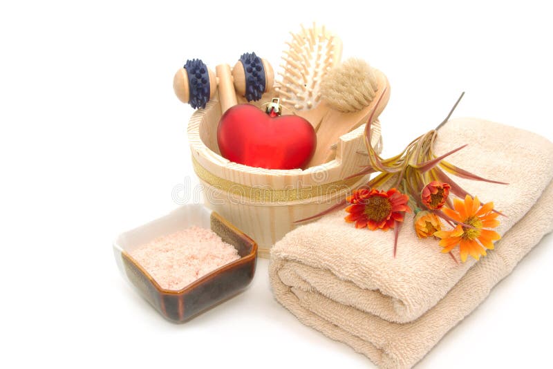 Wooden Bucket with SPA Accessories with Himalayan Salt Scrub Stock ...