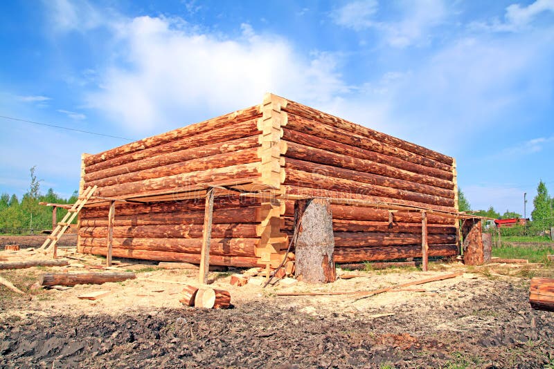Log Cabin Under Construction Stock Photo - Image of homestead, brown ...