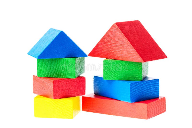 Wooden Building Blocks for Kids Isolated on White Background. Stock ...