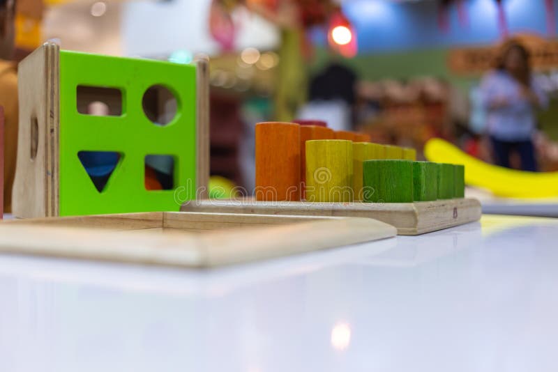 Wooden Building Blocks on Table Stock Image - Image of brick, colorful ...