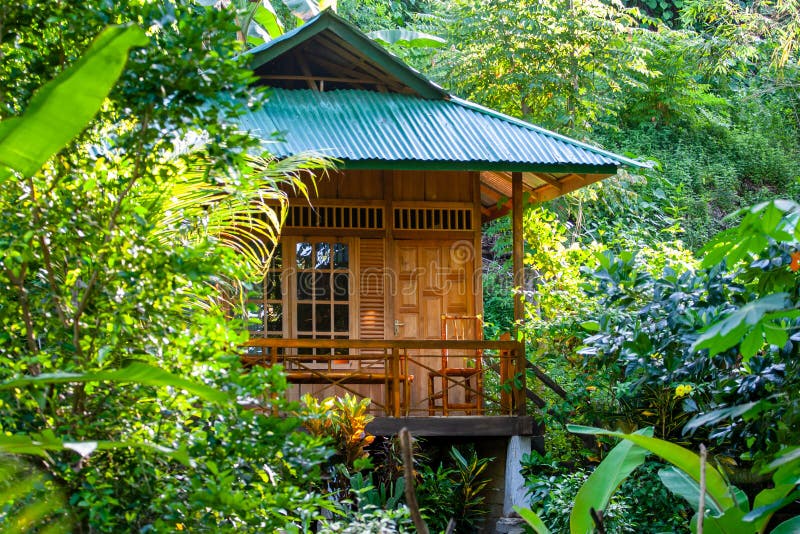 Wooden Building for Tourists in Tropic Forest Stock Image - Image of ...
