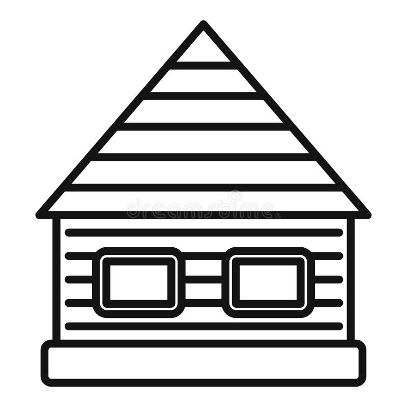 Wooden Bungalow Featuring Two Square Windows and Triangular Roof Stock ...