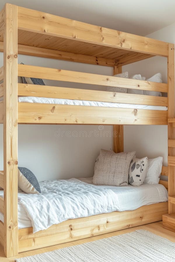 Wooden Bunk Bed in Room stock photo. Image of resting - 362078560