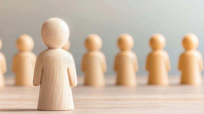 Wooden Business Figure Standing in Front of a Group of Diverse People ...