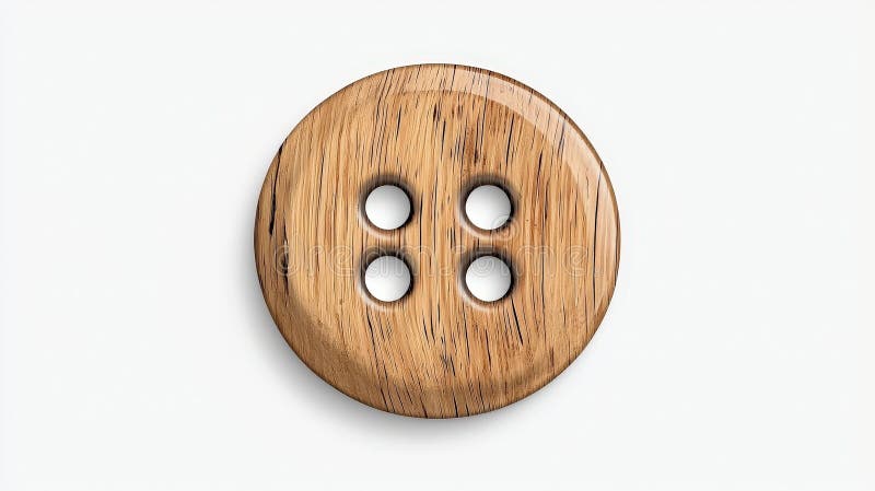 Wooden Button with Four Holes on a Plain Background, Perfect for Sewing ...