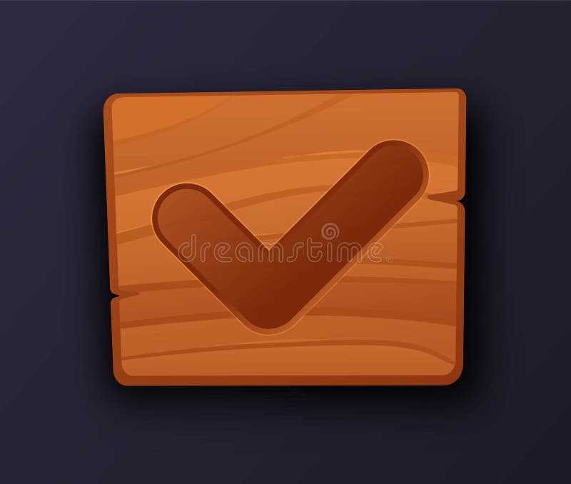 Wooden button with tick stock vector. Illustration of white - 278746544