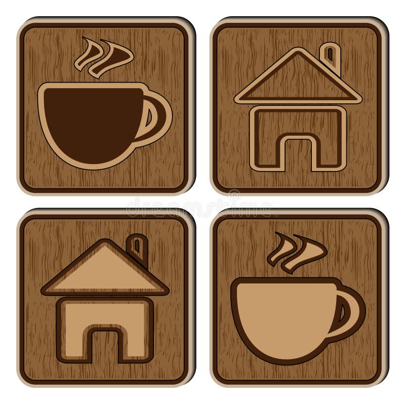 Wooden Buttons with Icons of a Small House and a Stock Vector ...