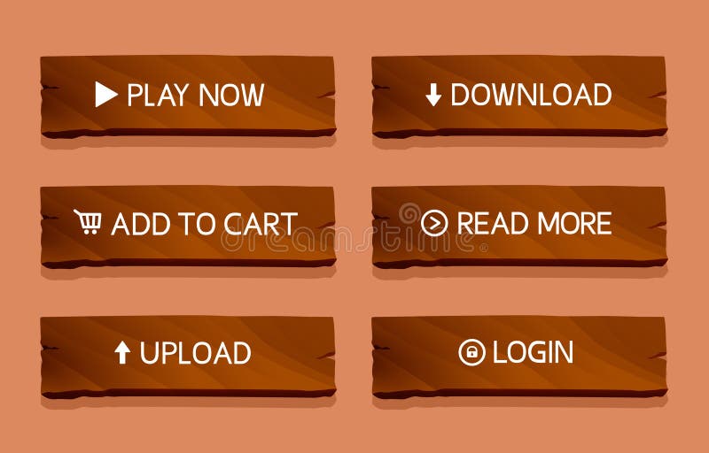 Wooden Buttons for Website. Big Set of Buttons for Web Design. Vector ...