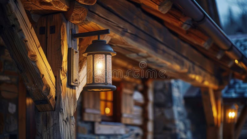 Wooden Cabin with a Lantern at Dusk. Stock Photo - Image of shelter ...