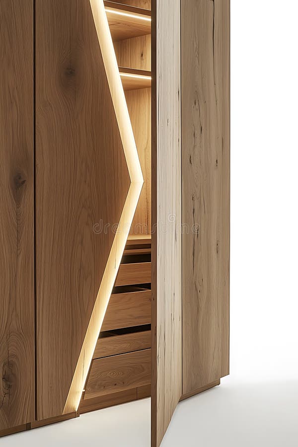 A Wooden Cabinet with a Lighted Shelf Inside Stock Image - Image of ...