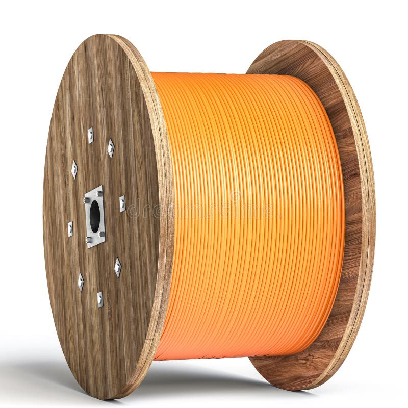 Wooden Cable Reel with Orange Cable on White Background Stock Image ...
