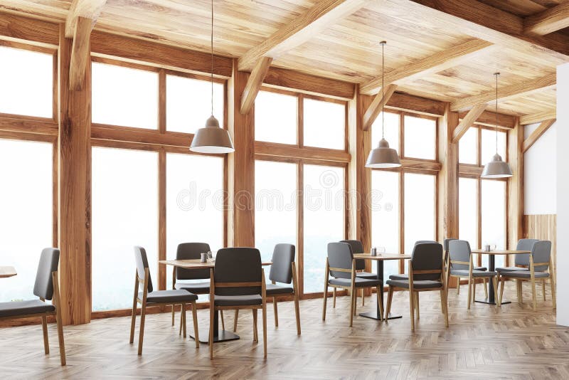 Wooden Cafe Interior, Windows Side Stock Illustration - Illustration of ...