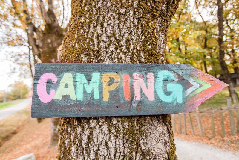 Wooden Camping Sign stock image. Image of message, guidance - 125915929