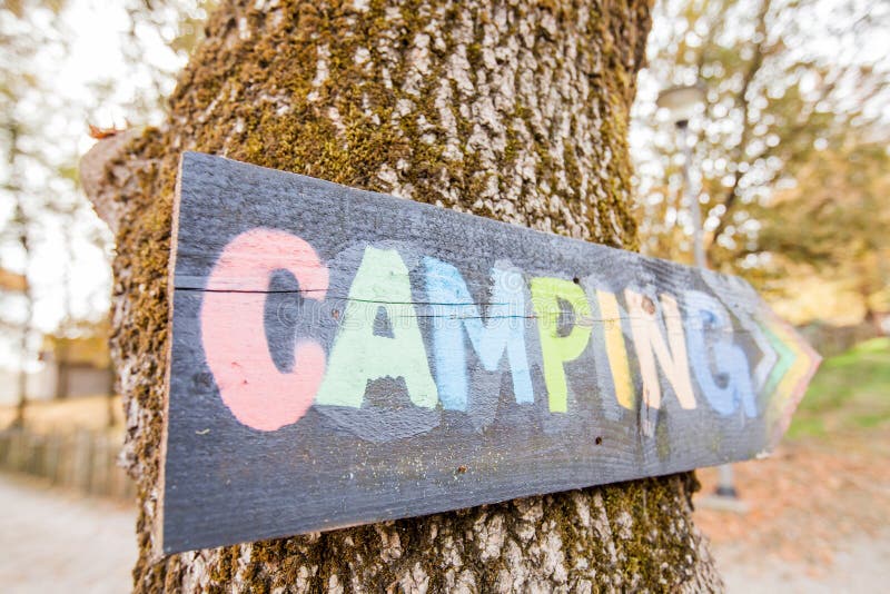 Wooden Camping Sign stock photo. Image of signage, information - 125916052