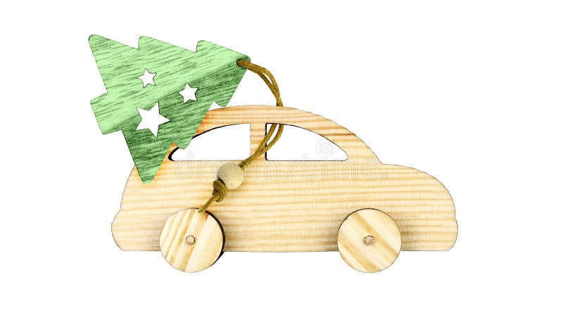 Wooden Car Delivering Decorative Christmas Tree Stock Photo - Image of ...