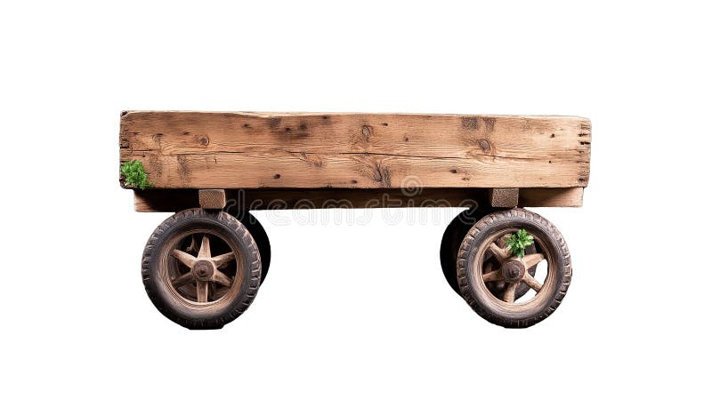 Wooden Cart with Wheels on Transparent Background Featuring Natural ...