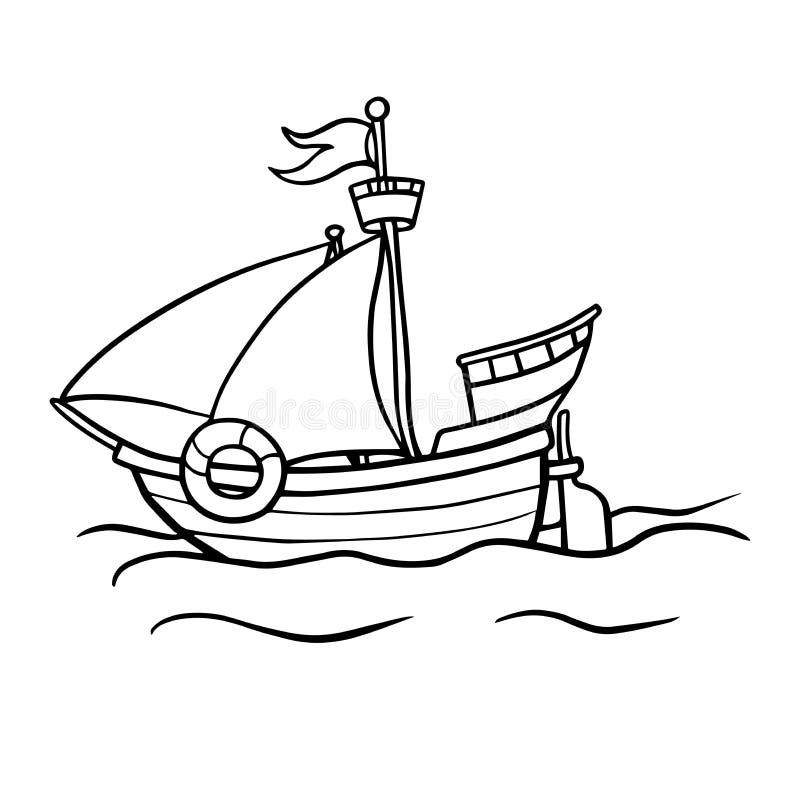 Wooden Cartoon Ship. Doodle. Vector Illustration Stock Vector ...