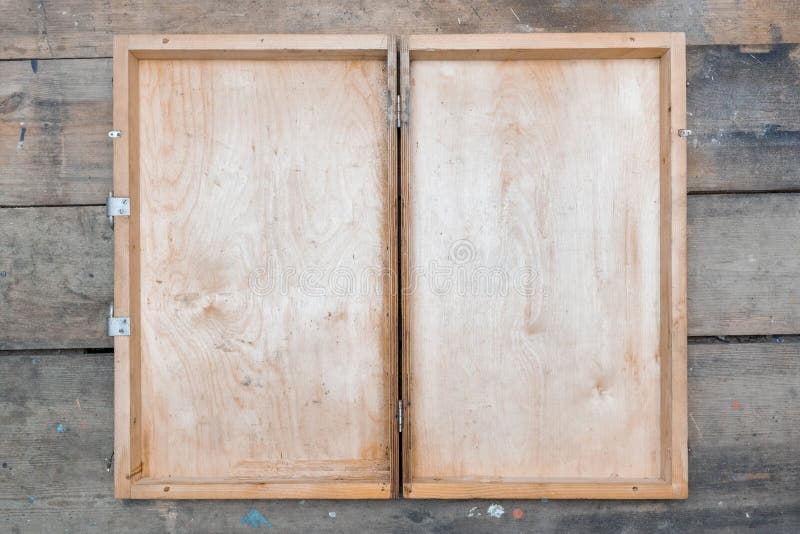 Wooden Case, Casket, Open Vintage Flat Chest on Wooden Table Top View ...