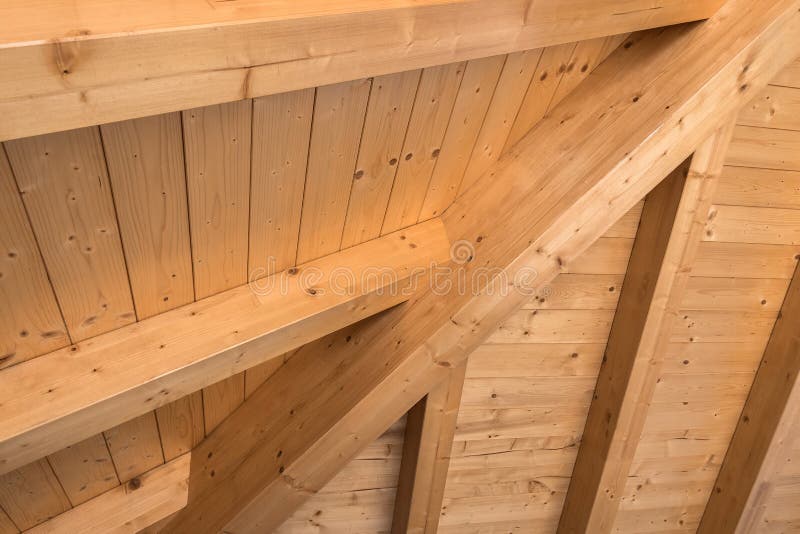 Wooden Ceiling with Exposed Beams Stock Image - Image of timber ...