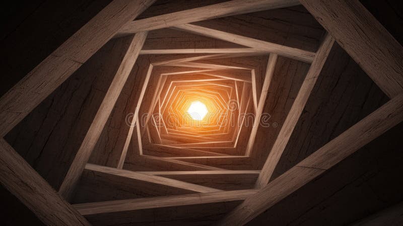 A Wooden Ceiling with a Light Source at the Center. Stock Image - Image ...