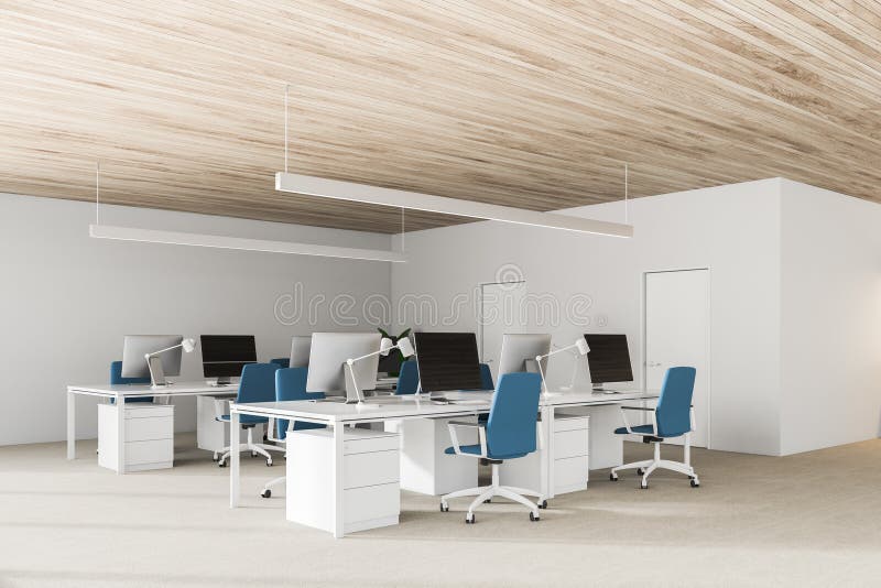 Wooden Ceiling Open Space Office Side View Stock Illustration ...