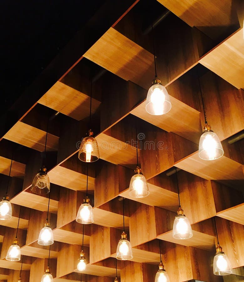 Wooden Ceiling Pattern with Lighting Interior Design Stock Image ...