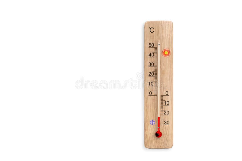 Wooden Celsius Scale Thermometer Isolated on White Background. Ambient ...