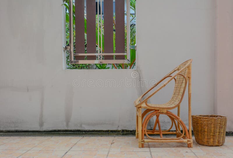 Wooden chair and bin stock image. Image of furniture - 82047595