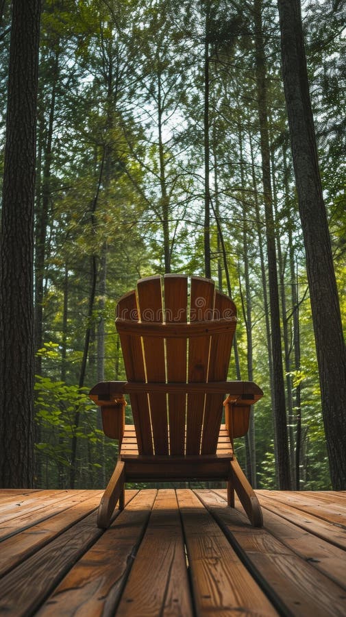 Wooden Chair on a Forest Deck Stock Image - Image of natural, rustic ...