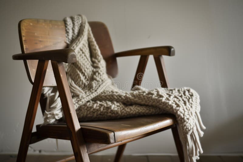 Wooden Chair with a Knitted Throw Over the Back Stock Image - Image of ...