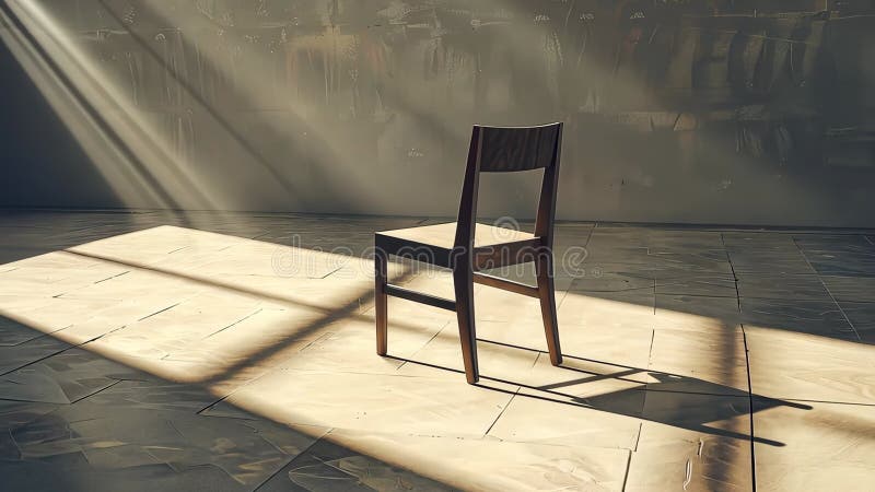 Wooden Chair in Sunlight Casting Shadows, Minimalist Design Concept ...