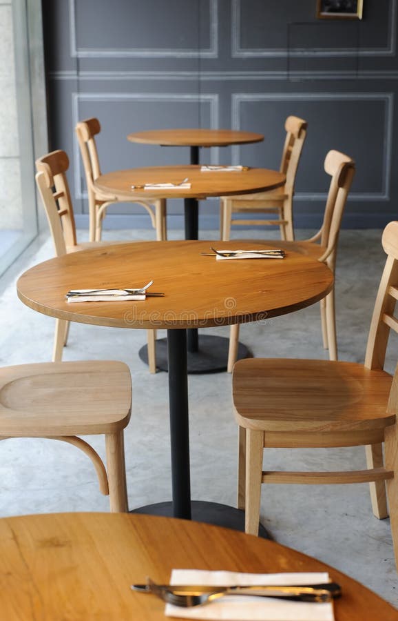 Wooden Chair and Table in the Corner of Cafe Stock Photo - Image of ...