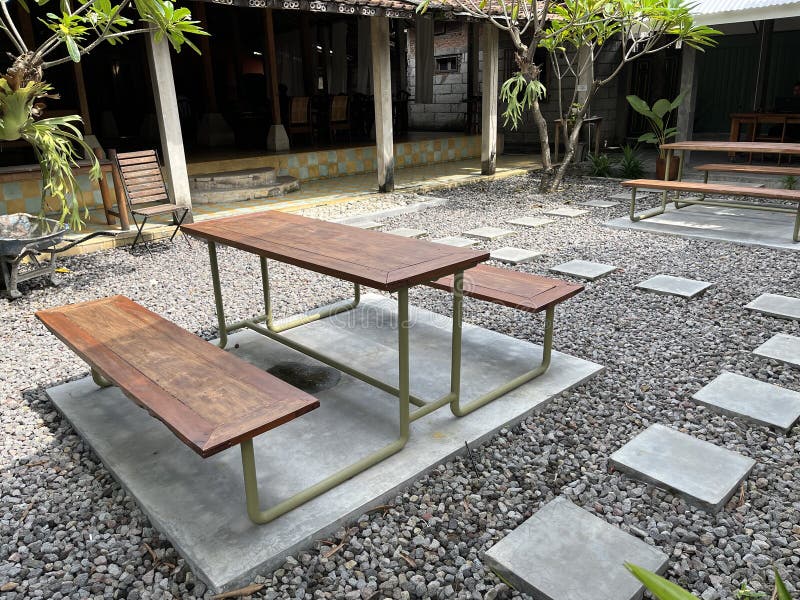 Wooden Chair and Table Inside a Coffee Shop Stock Image - Image of ...