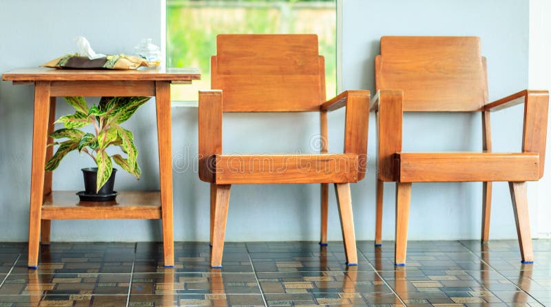 Wooden chair and table. stock image. Image of interior - 127198763
