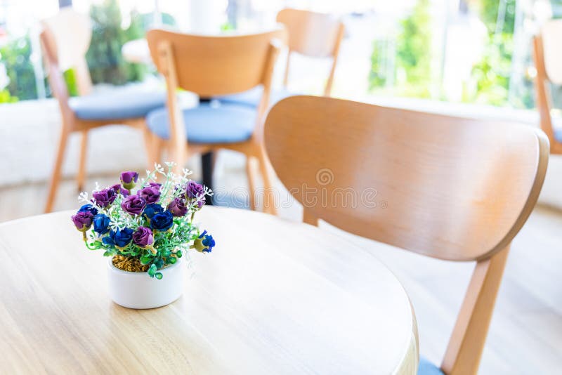 Wooden Chairs with Flower Pot in Cafe Stock Image - Image of decor ...
