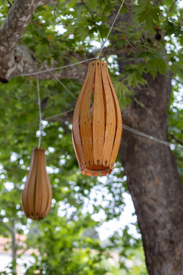 Wooden Chandeliers Hanging Outdoors on Tree Branches Stock Image ...