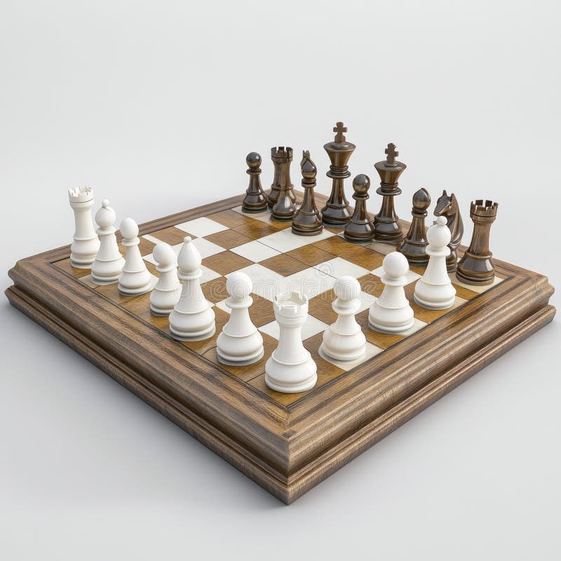 A Wooden Chess Board with Black and White Pieces Stock Illustration ...