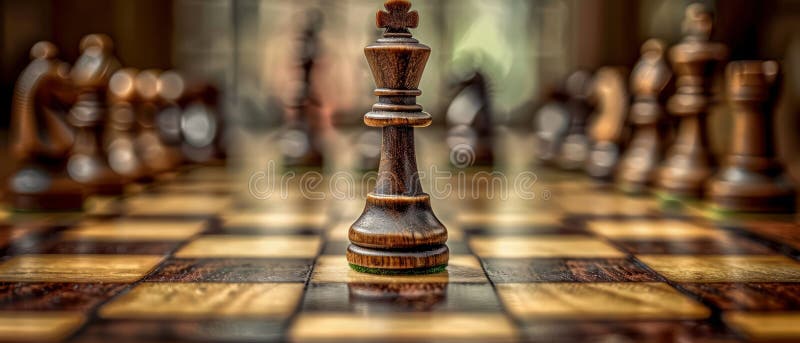 A Wooden Chess Board with a Brown Chess Piece in the Front and Blurred ...