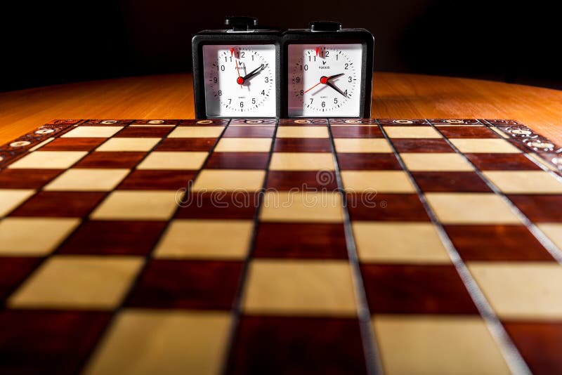 Wooden Chess Board with Clock on a Table Stock Photo - Image of choice ...