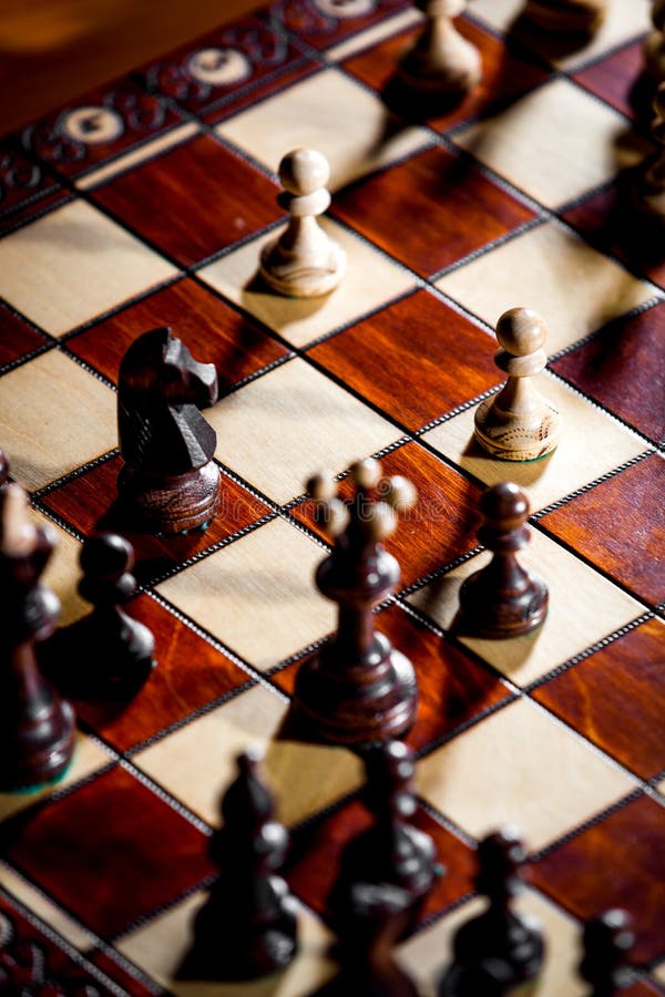 Wooden Chess Board - Close Up Figures in Game Stock Photo - Image of ...