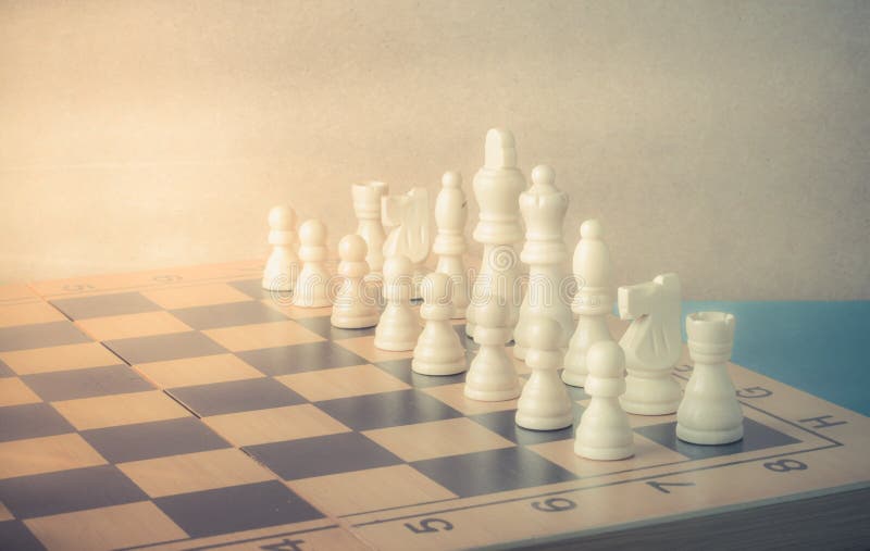 Wooden Chess Board with Figures on Table Stock Image - Image of concept ...